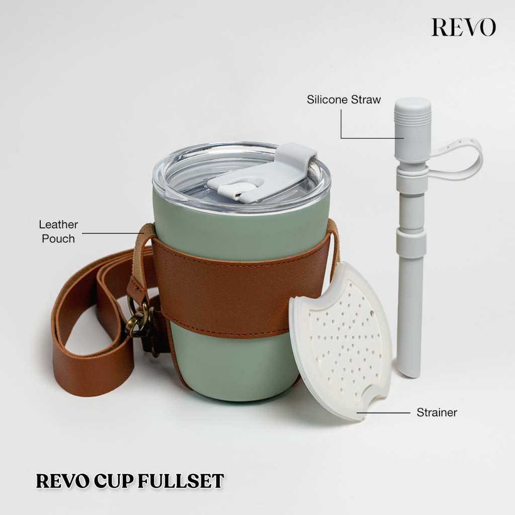 Swanz 480ml Revo Ceramic Coating Cup Mint Full Set (Leather Strap + Strainer + Straw) - SY200+H ...