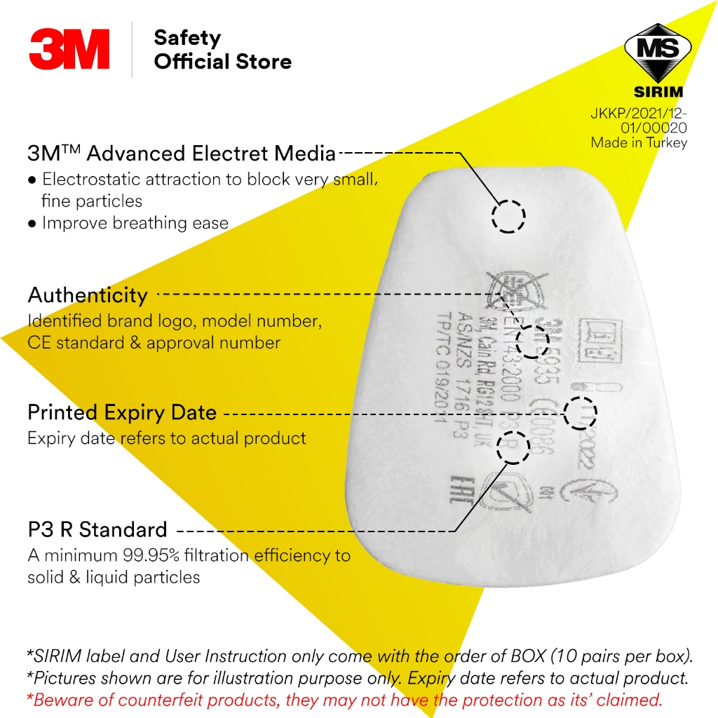 3M™ 5925 P2 R & 5935 P3 R Particulate Filter/SIRIM Approved/Replacement ...