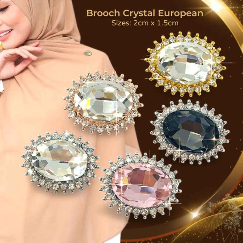 Elegant Brooch 1pc Premium Brooch European Crystal Kerongsang Kristal ...