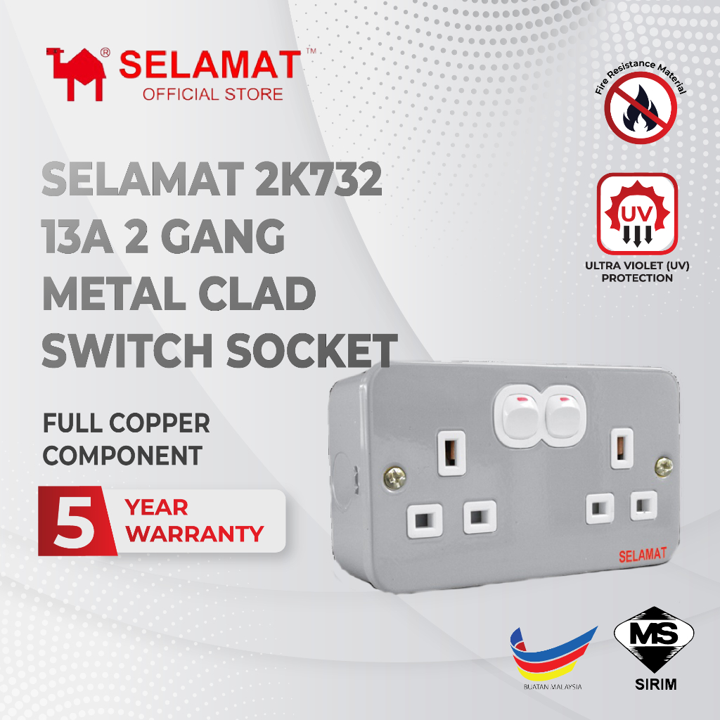 SELAMAT 2K732 13A 2 GANG METAL CLAD SWITCH SOCKET Kilang/Direct factory/Bulk purchases | Shopee ...
