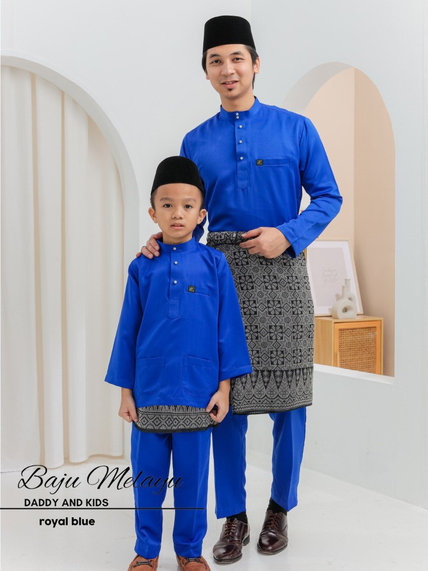 Warna Royal Blue ∘ Baju Melayu Moden Cekak Musang Set Sedondon Ayah Dan Anak | Shopee Malaysia