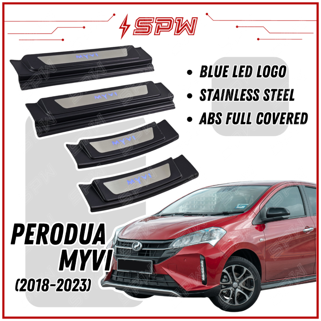 Perodua Myvi (2018-2023) Blue LED 4PCS Side Step ABS Stainless Steel ...