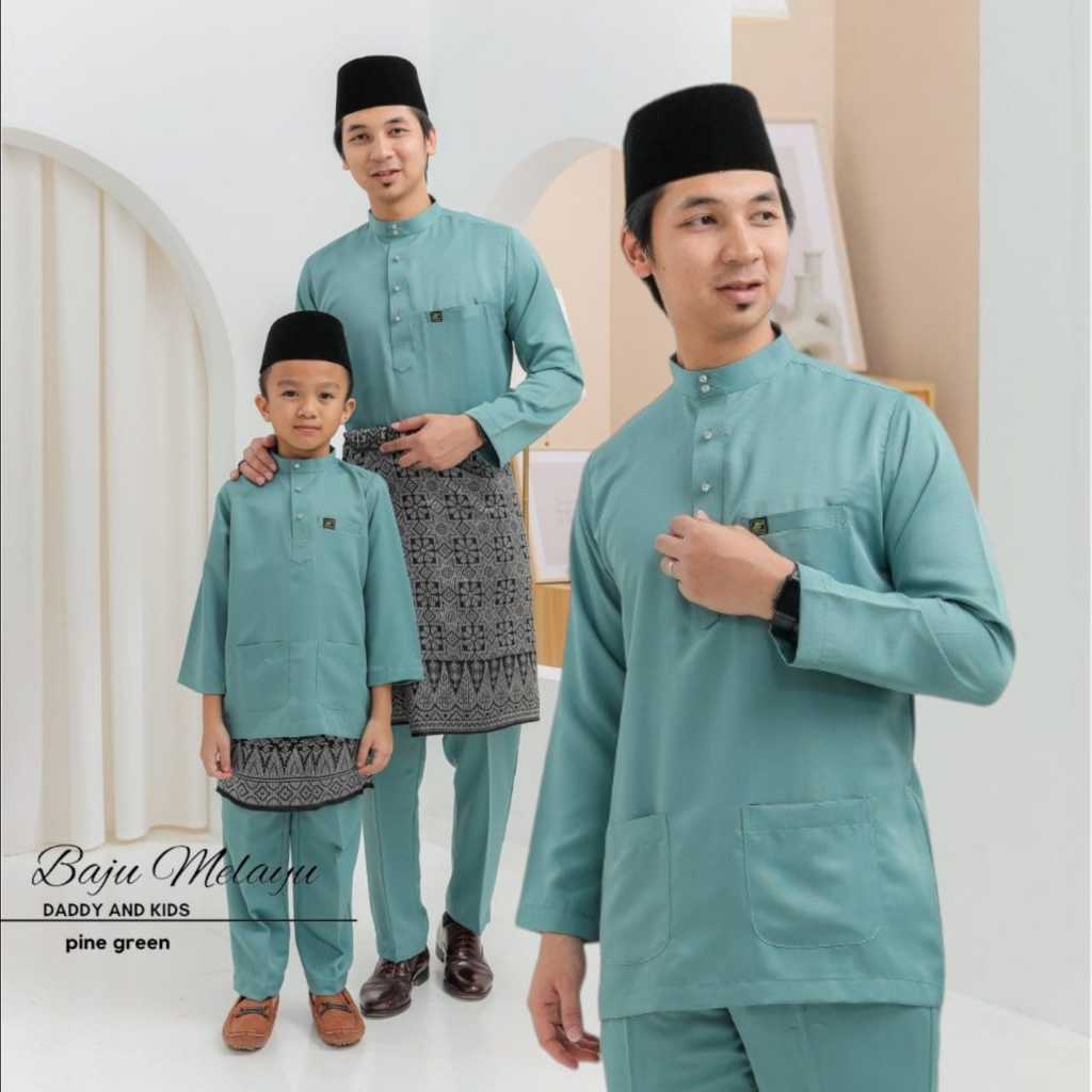 Baju Melayu Moden Warna Pine Green ∘ Design Cekak Musang Set Sedondon Ayah Dan Anak | Shopee ...