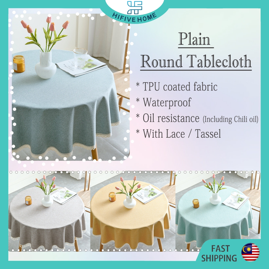Round Table Cloth Alas Meja Makan Bulat 4 dan 6 kerusi Kalis Air dan ...