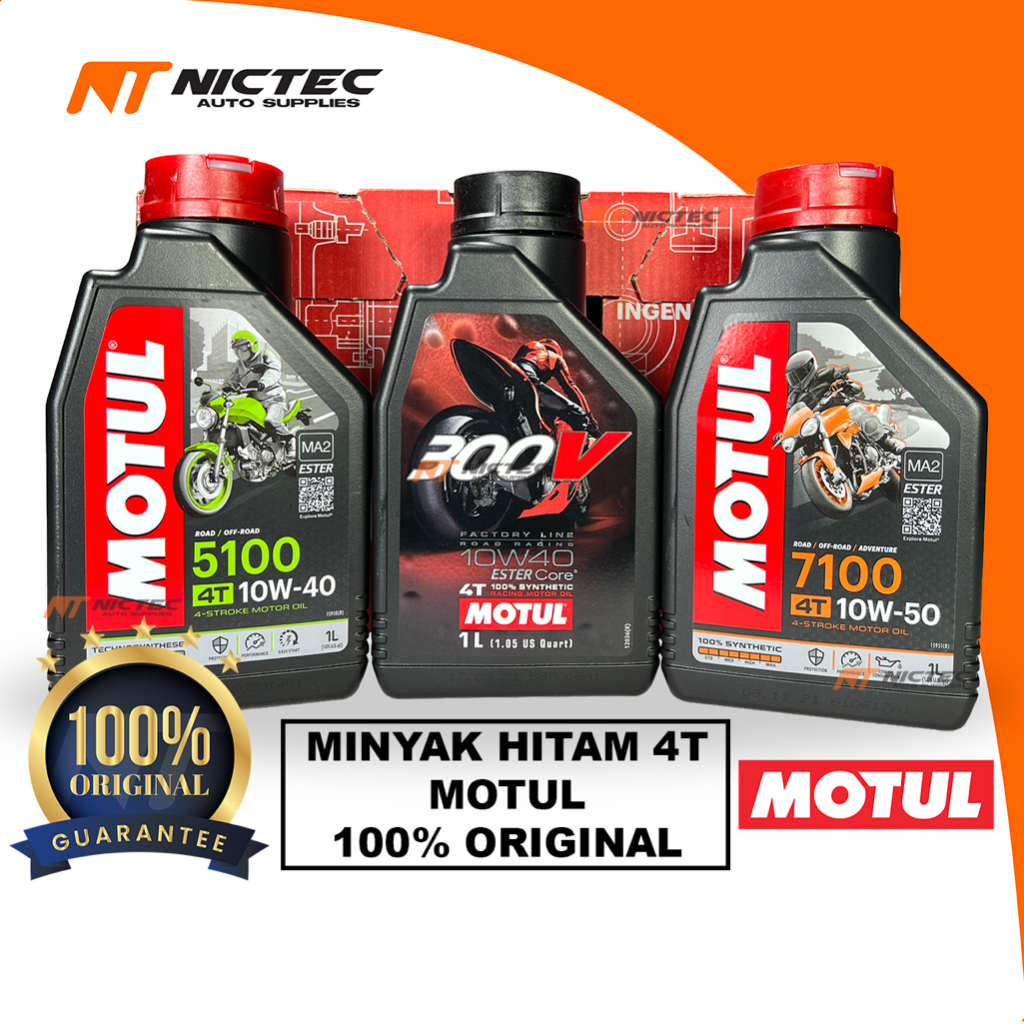 MOTUL 100% ORIGINAL !!! ENGINE OIL MINYAK HITAM 4T 5100 7100 300V SCOOTER 10W40 10W50 15W50 ...