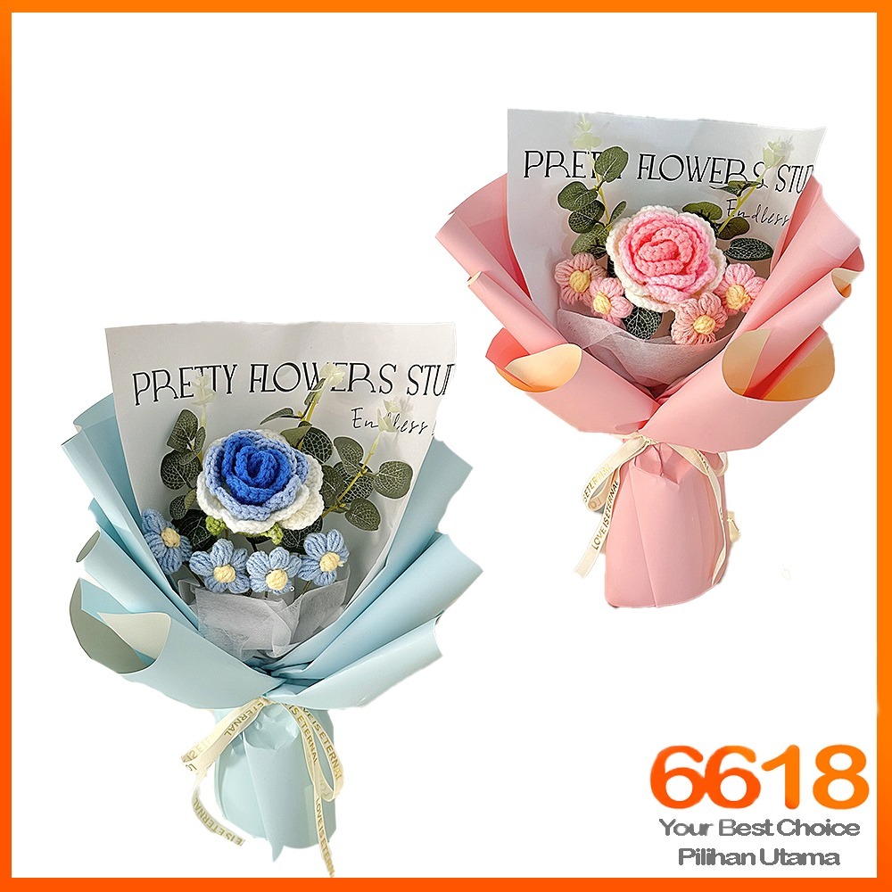 Gift Sejambak Bunga Crochet Knitted Rose Hadiah Kejutan Mawar Buatan ...