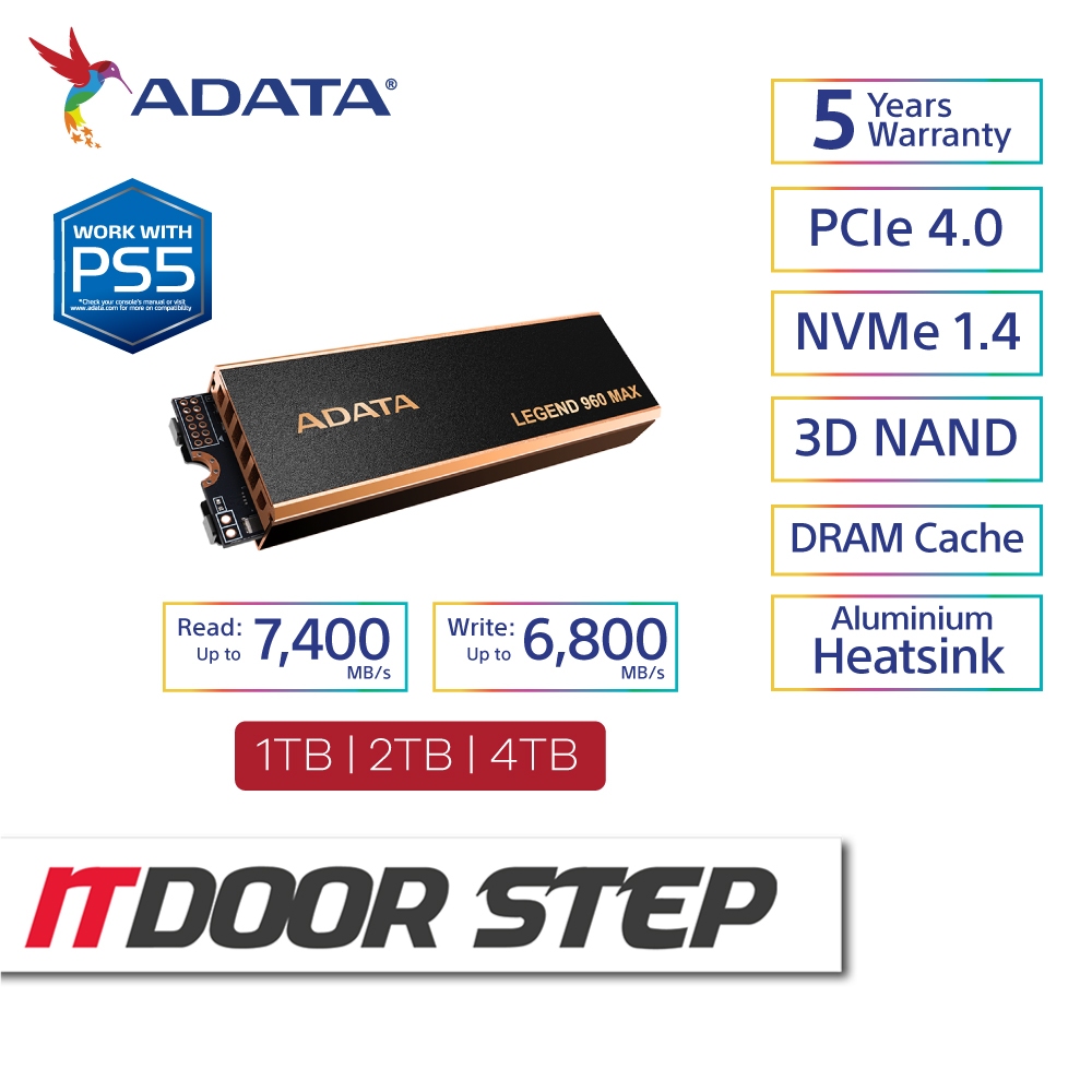 ADATA LEGEND 960 MAX PCIe 4.0 Gen4 x4 M.2 2280 SSD With Heatsink (1TB/2TB/4TB), R: 7,400MB/s, W ...