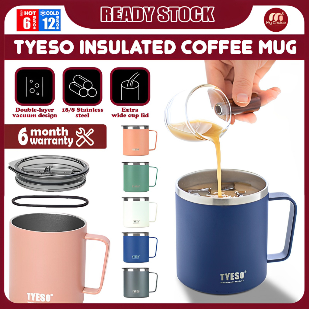 TYESO TS-8789B Classic Insulated Thermal Coffee Cup 400ml With Handle 304 Cawan Kopi Office ...