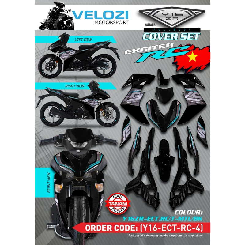 VELOZI YAMAHA Y16 Y16ZR (NOT ABS) SPORT EXCITER RC TANAM MATALIC BLACK ...