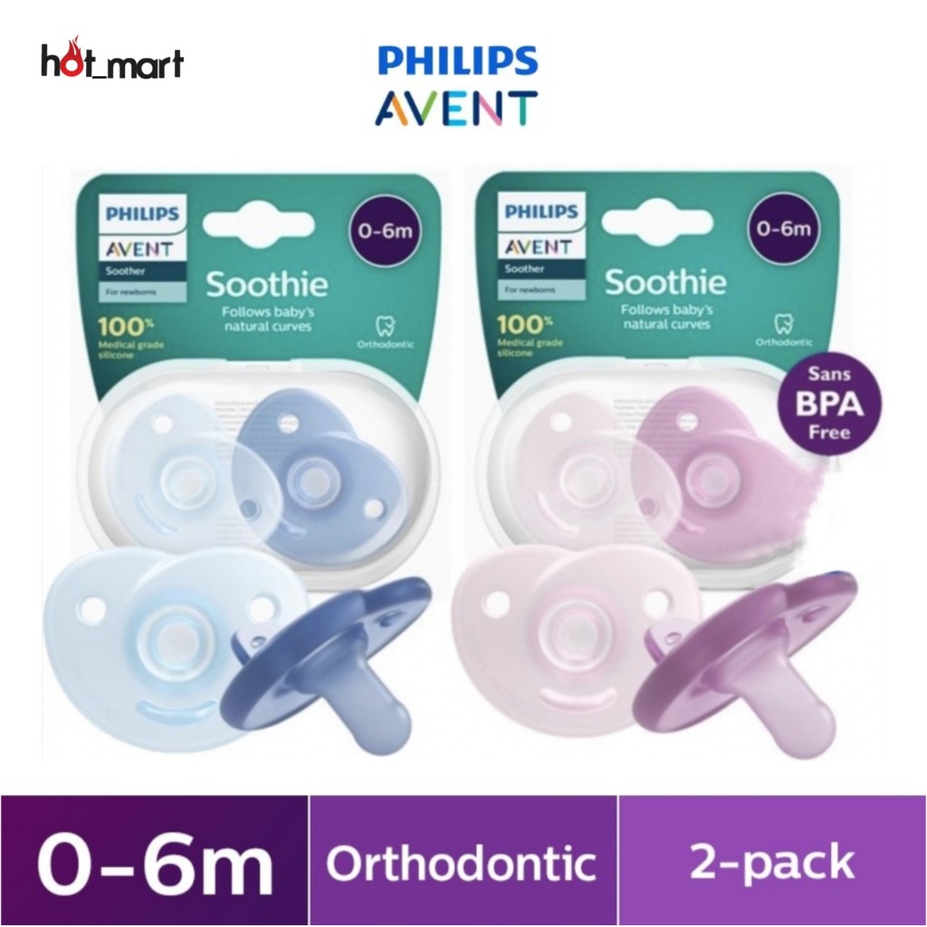 Philips Avent Curved Soothie Pink / Blue Puting Manja Kosong Silicone ...