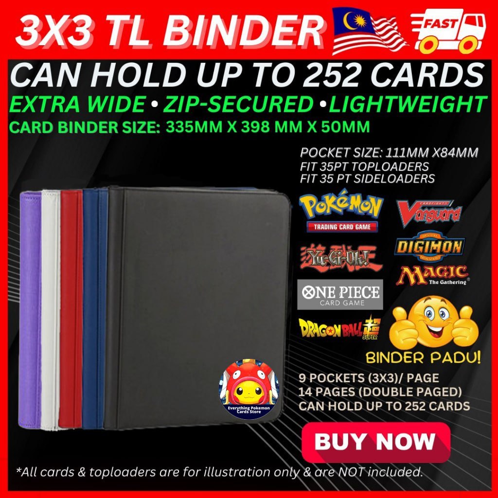 [LIMITED] 4/9 Pocket Zipper Ringless Toploader Binder Album Card Folder ...