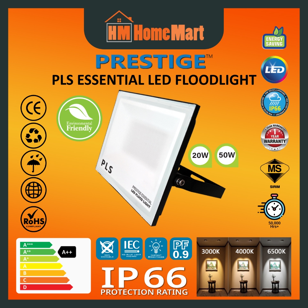 PRESTIGE IP66 PLS Essential LED Floodlight 20W/50W (3000K/6500K) (1 ...