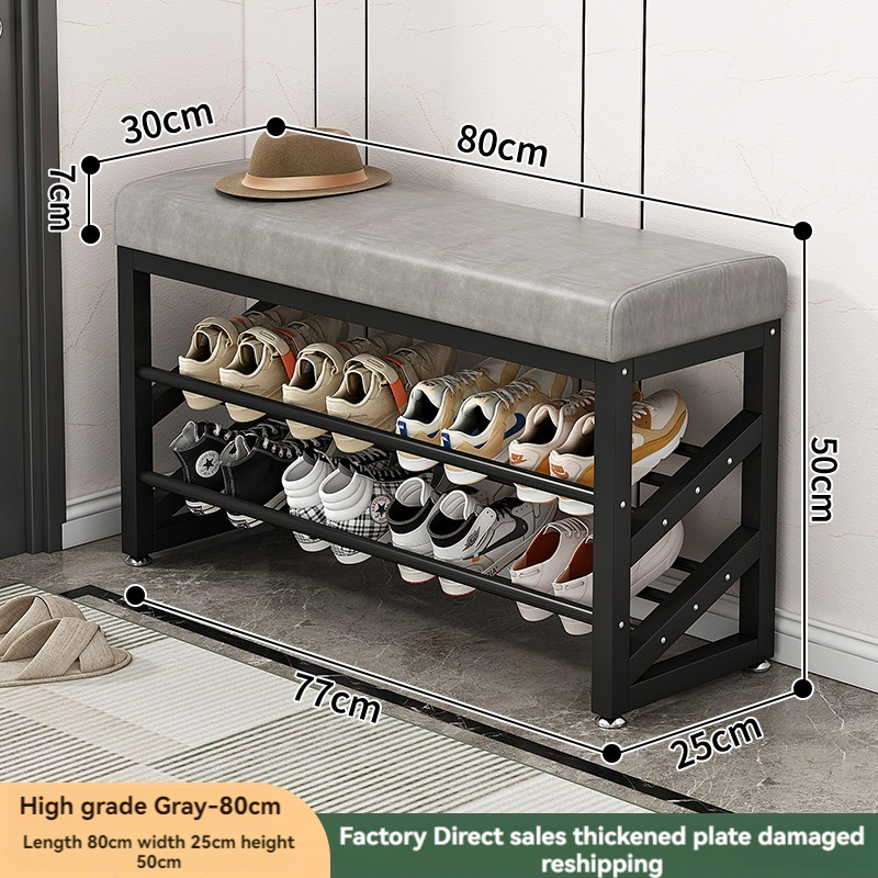 Shoe Changing Stool 2 in 1 Shoe Storage Metal Shoe Rack With Soft ...
