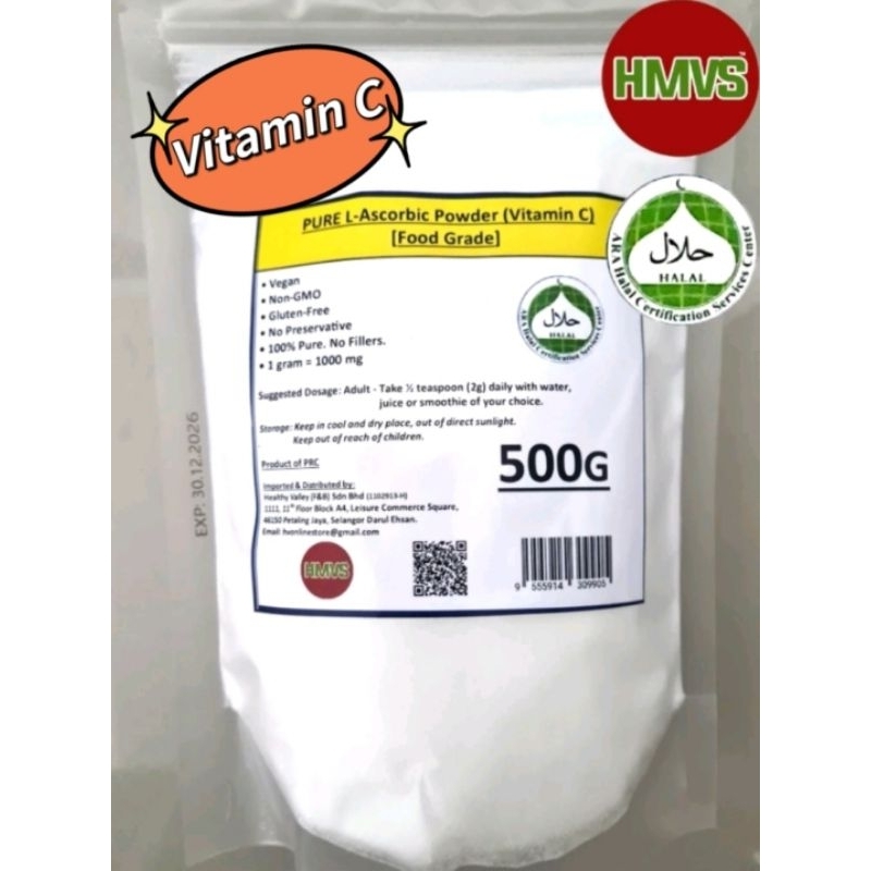 [HMVS] Food Grade L-Ascorbic Acid (Vitamin C) Powder (HALAL Certified) (维他命C) 500g/1kg📣 | Shopee ...