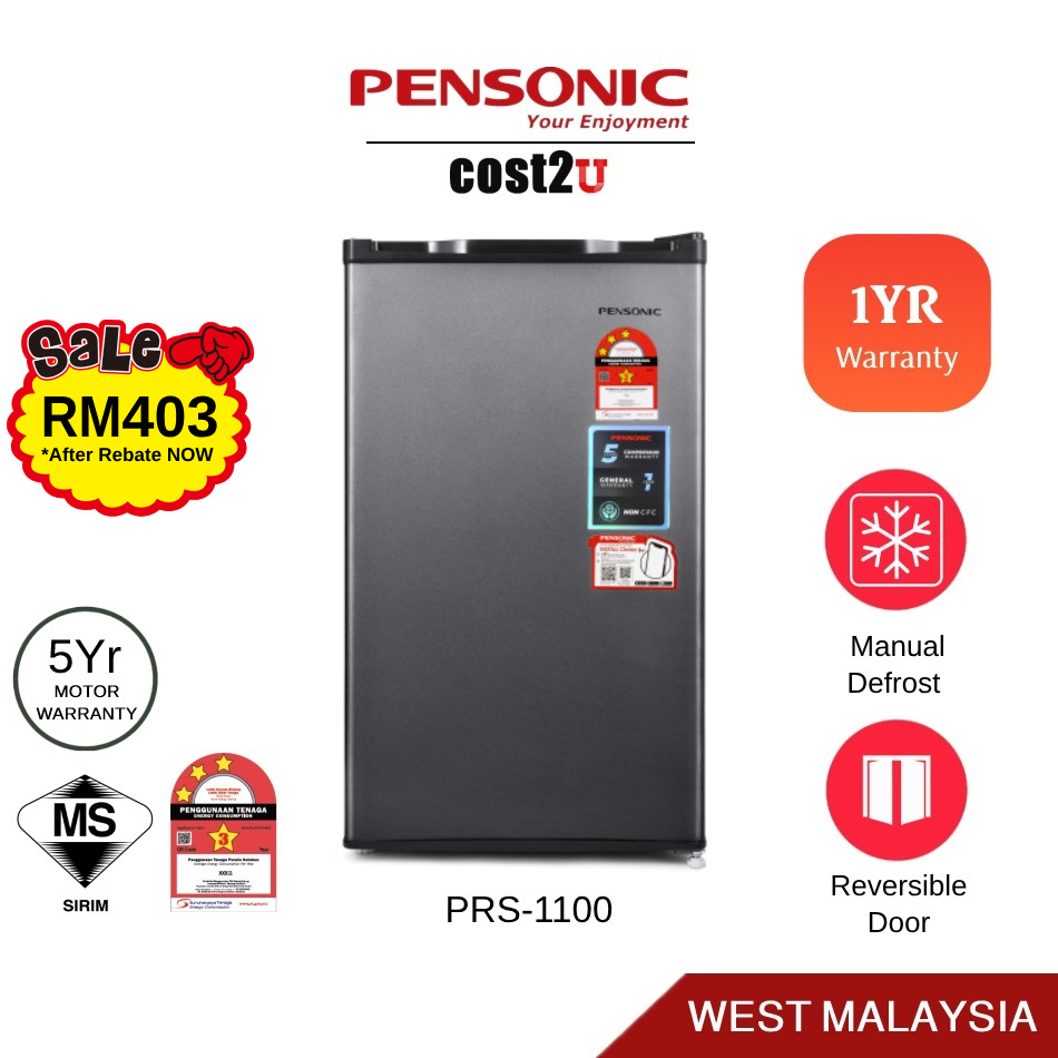 Pensonic 110L One Door Refrigerator | PRS-1100 (Mini Bar Fridge Single ...
