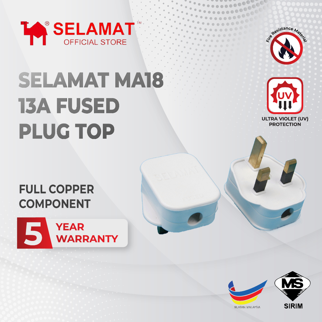 SELAMAT MA18 / MA18(N) 13A FUSED PLUG TOP Kilang/Direct factory/Bulk purchases | Shopee Malaysia
