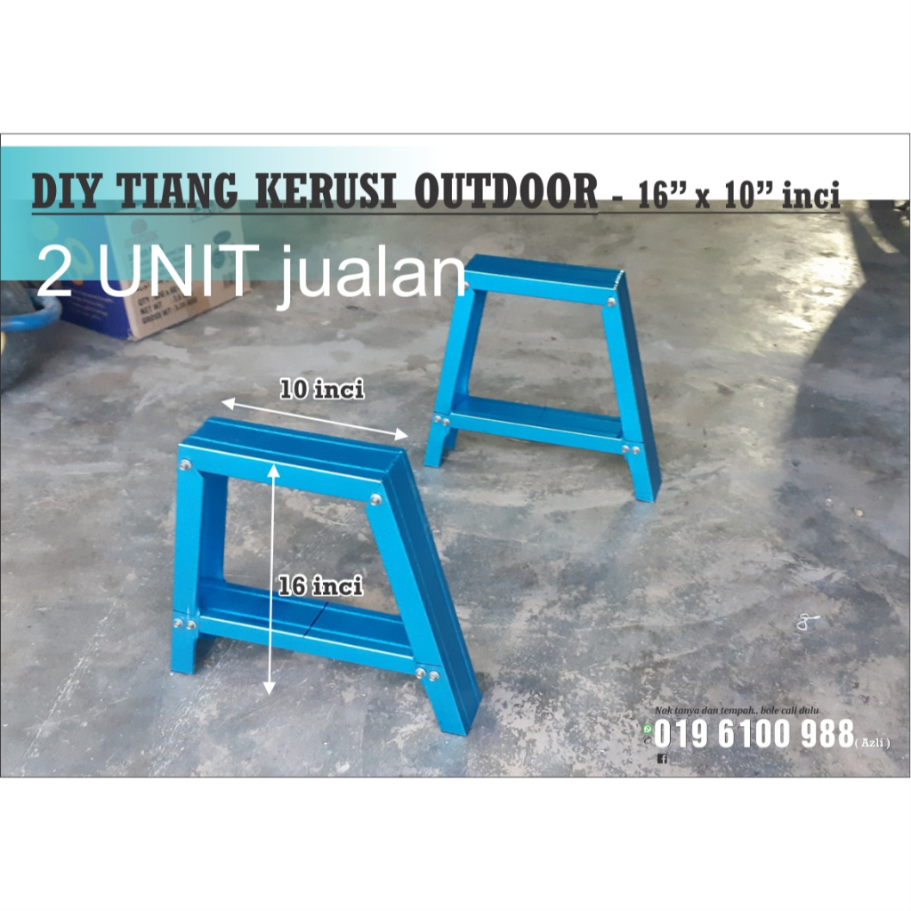DIY - 2 unit TIANG KERUSI PANJANG OUTDOOR 10 x 16 inci BESI BIRU C ...