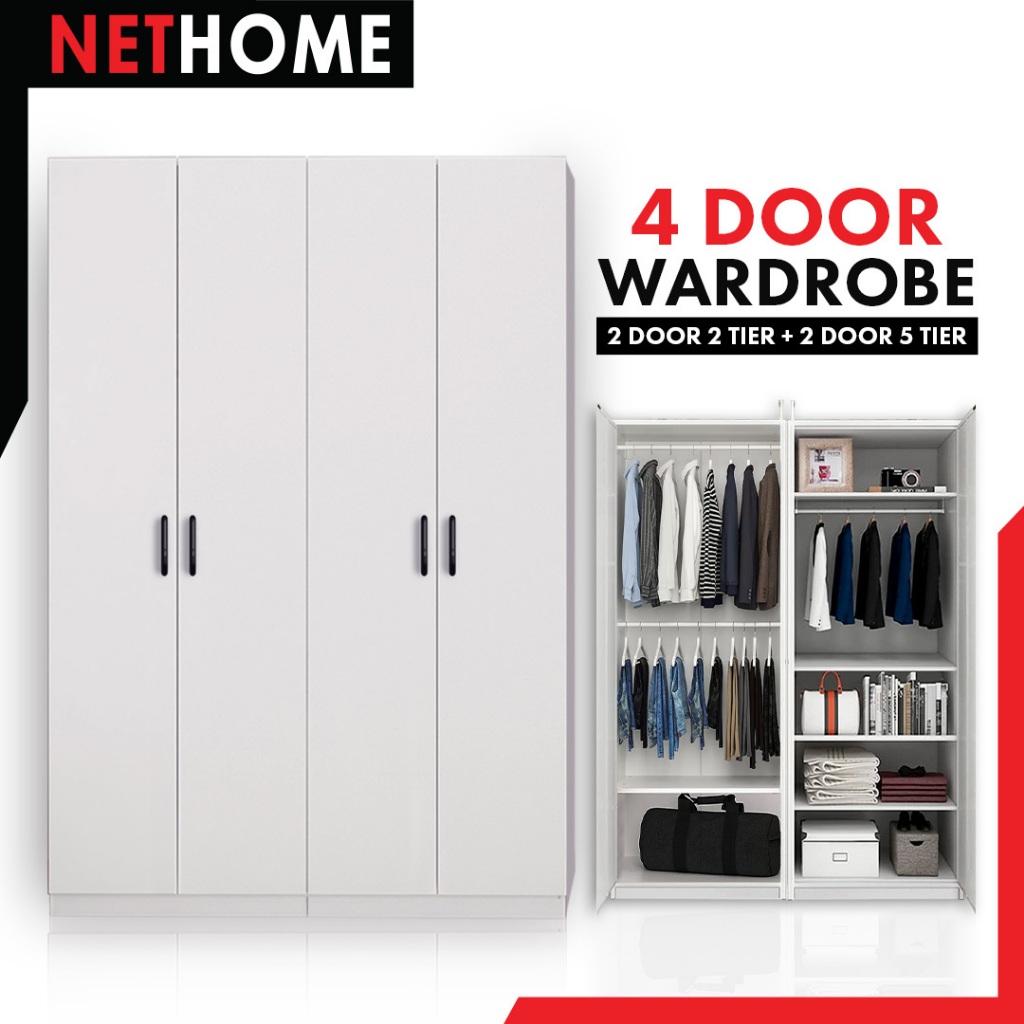 ⚡️NETHOME⚡️4 Door Wooden Wardrobe / 2 door multifunctional wardrobe ...