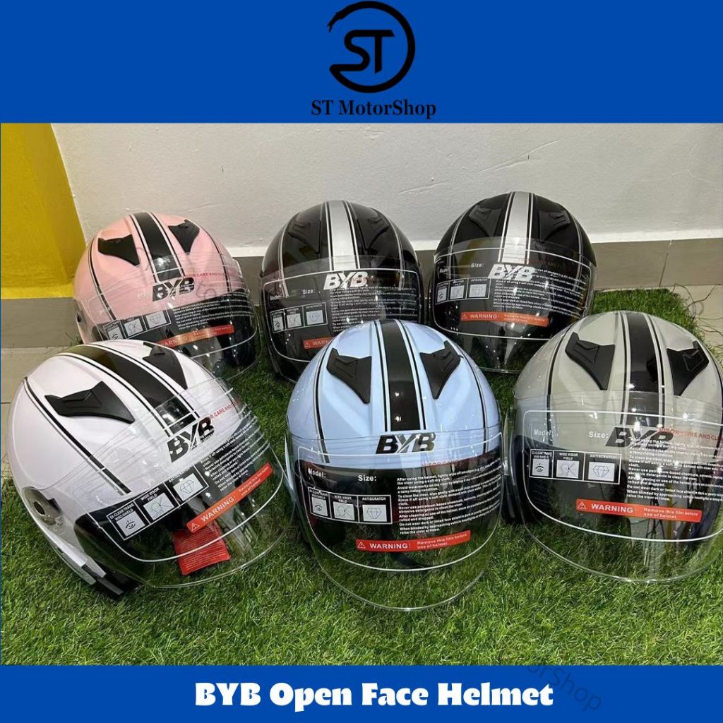 BYB Topi Keledar Motor Helmet Open Face Helmet Double Visor Helmet ...