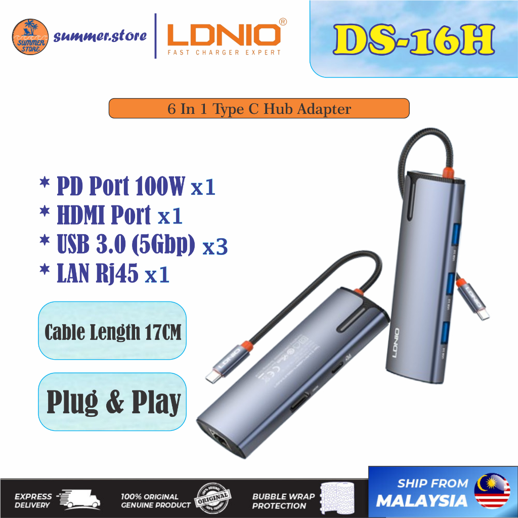 LDNIO Type C Hub Adapter DS-16H 6 in 1 / DS-15H 5 in 1 HDMI , LAN RJ45 ...