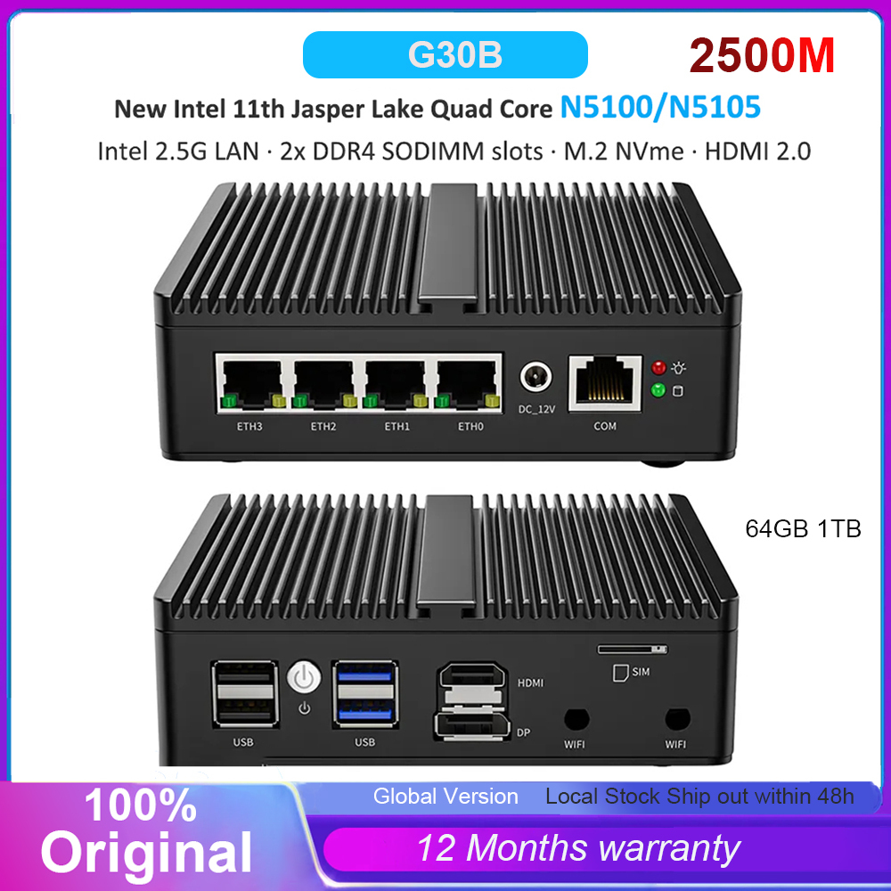 G30B 11th Gen N5105 N5000 Soft Router 4 Intel i225 2.5G LAN pfSense ...