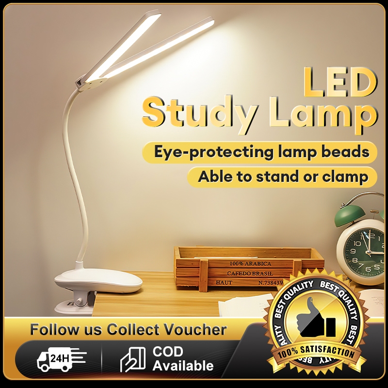 Double Head LED Clip Table Lamp Eye-Caring Clip Wireless 3 Brightness ...