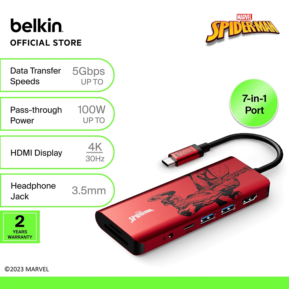 Belkin AVC009qcRD-DY Marvel Spiderman Series Connect USB-C 7-in-1 ...
