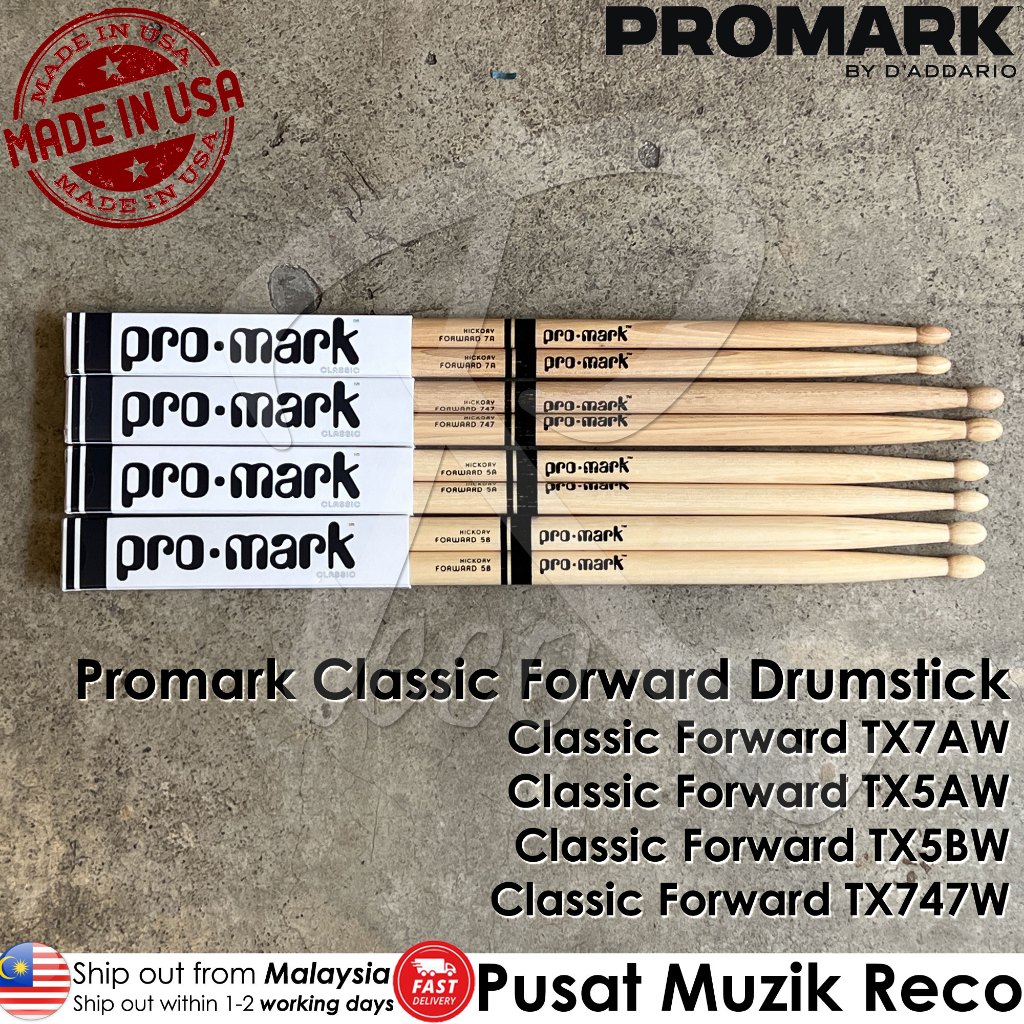 Promark Classic Forward TX7AW TX5AW TX5BW TX747W TX5AN Hickory Teardrop Wood Tip Drumstick Drum ...