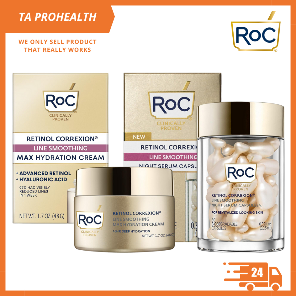 RoC Retinol Correxion Line Smoothing Max Hydration Cream / Night Serum ...