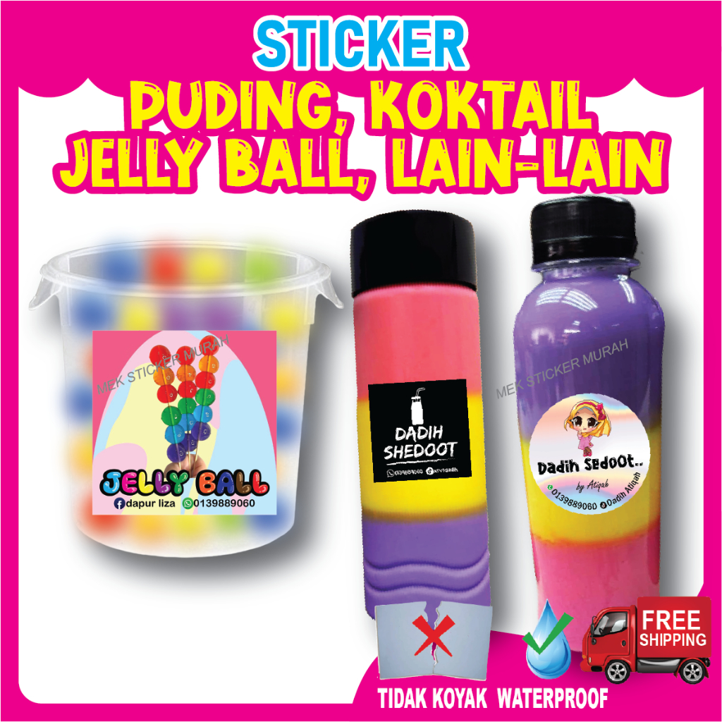 3-6cm (100pcs) STICKER JELLY BALL , PUDING, KOKTAIL MURAH 2024 | Shopee ...