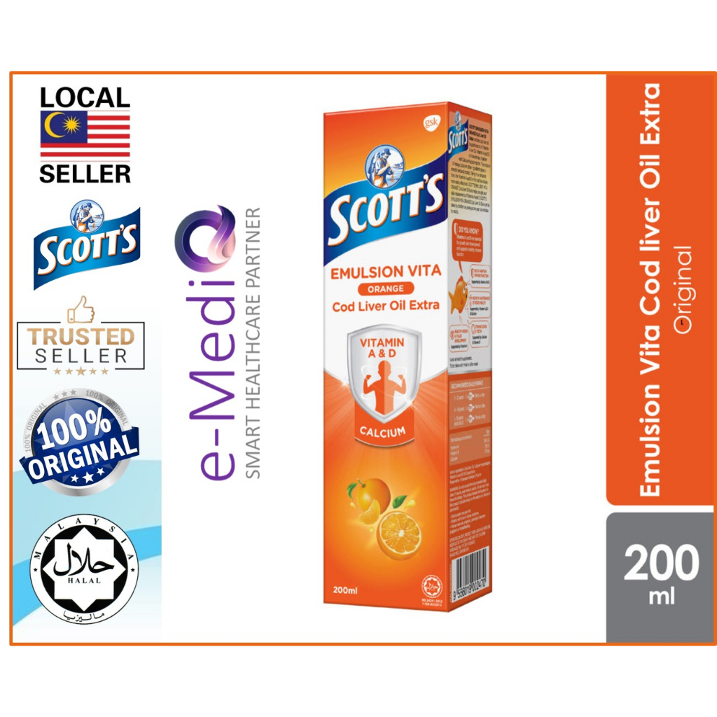 SCOTTs Emulsion Cod Liver Oil (400ml x 2 bottles) Or (200ml x 1 Btl) - Original/Orange Flavour ...