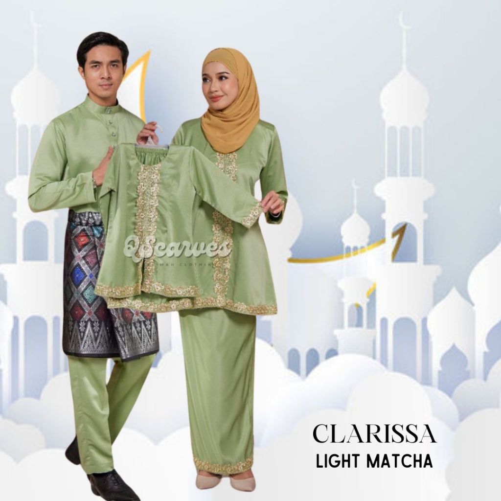 [light matcha green] FAMILY SET CLARISSA KEBAYA LACE MODEN BAJU MELAYU ...