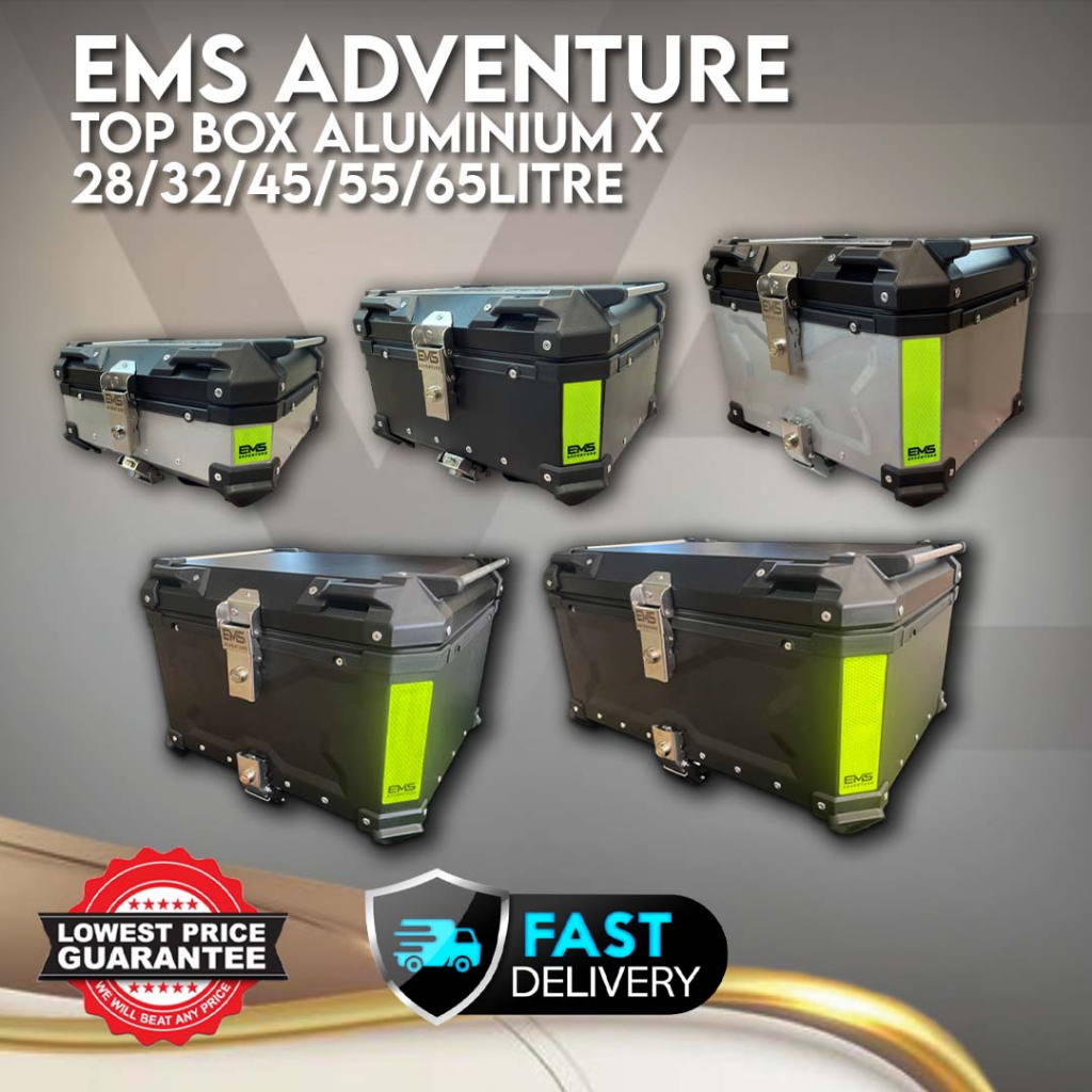 100% ORI} EMS ADVENTURE TOP BOX ALUMINIUM X 45 / 28 / 32 LITER BLACK ...