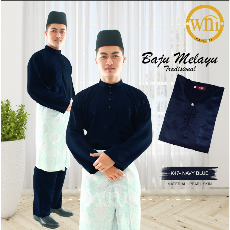 (47 Navy Blue) Baju Melayu Wni Traditional Berpesak | Shopee Malaysia