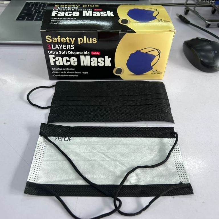 Medishield 50pcs Full Black Mask 3ply Face Mask Hijab Mask Head Loop ...