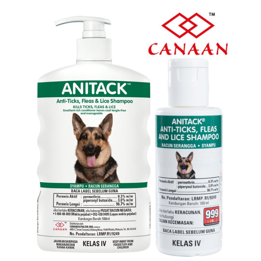 CANAAN ANITACK Anti-Ticks, Fleas & Lice Shampoo for Dogs (500ml/100ml ...