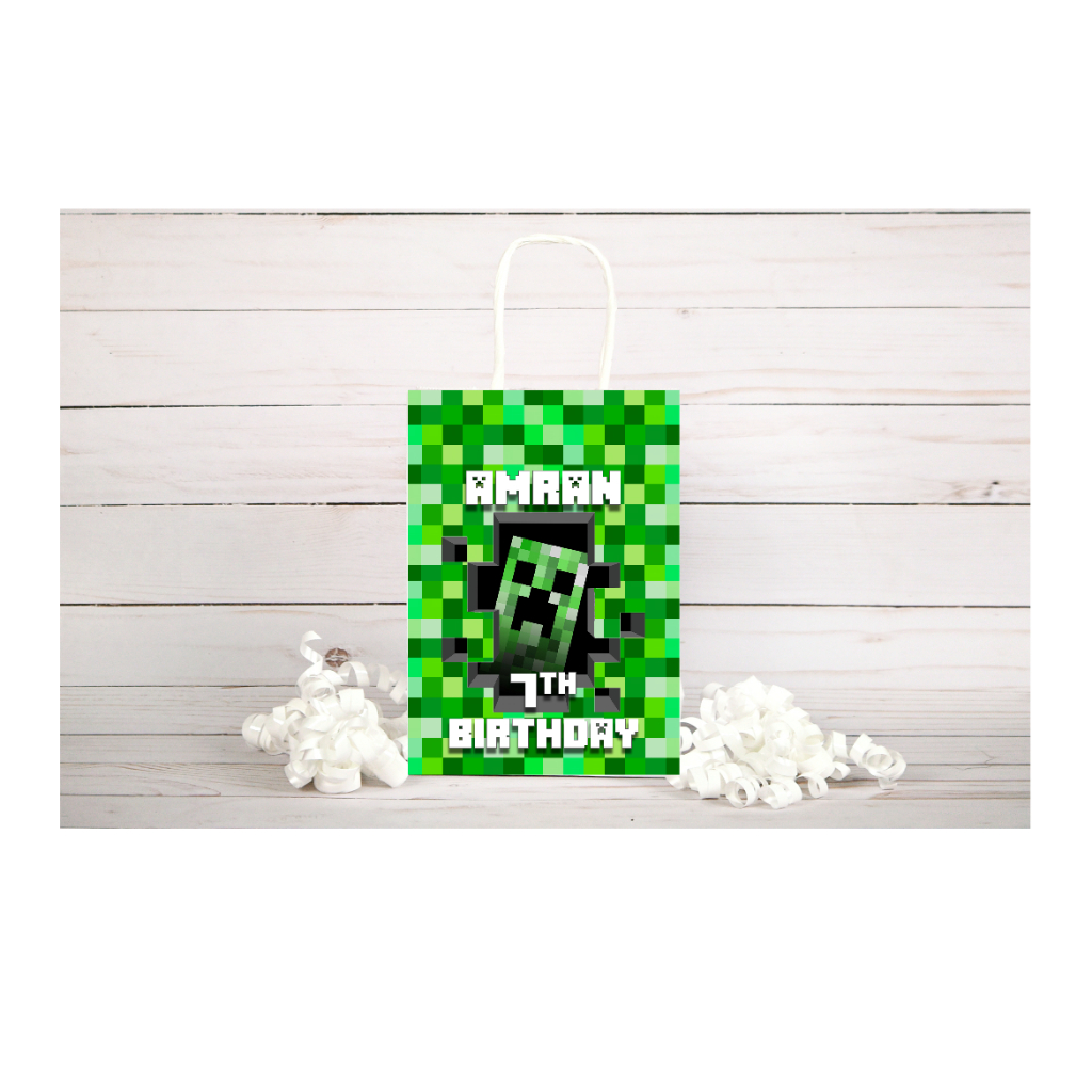 Gamer Theme Green MineCraft Paperbag Bottle Label Gable Box Sticker Tag ...