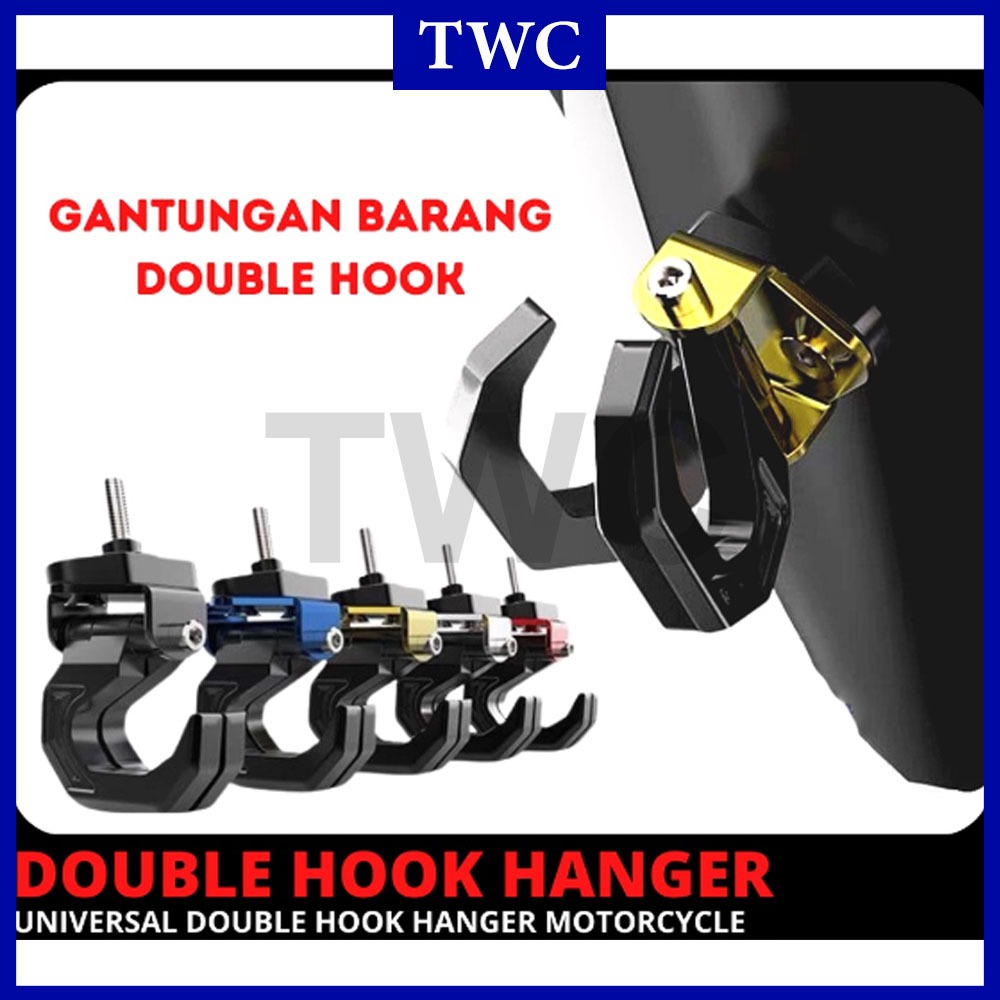 DOUBLE HOOK MOTOR HANGER HELMET GANTUNGAN BARANG KINGDRAG UNIVERSAL ...