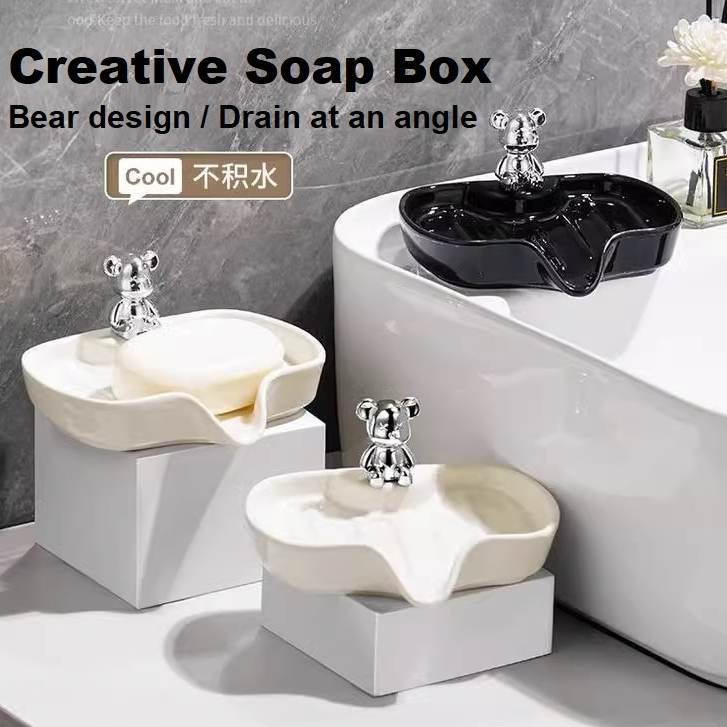 Cutie Bear Ceramic Soap Case Box Table Soap Trap Cute Soap Container ...