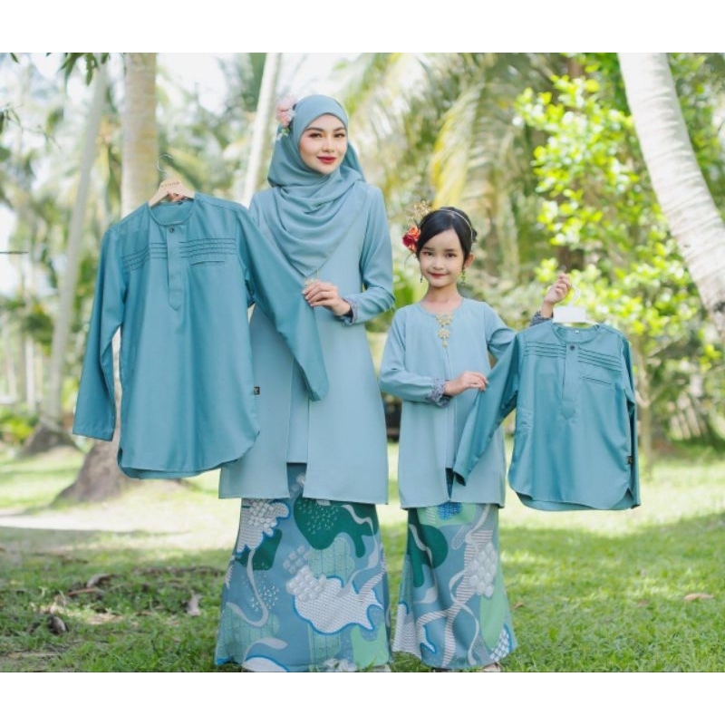 SET FAMILY MISTY TEAL / KURUNG CHEMPAKA / KURTA UWAIS (BAJU RAYA 2024 ...