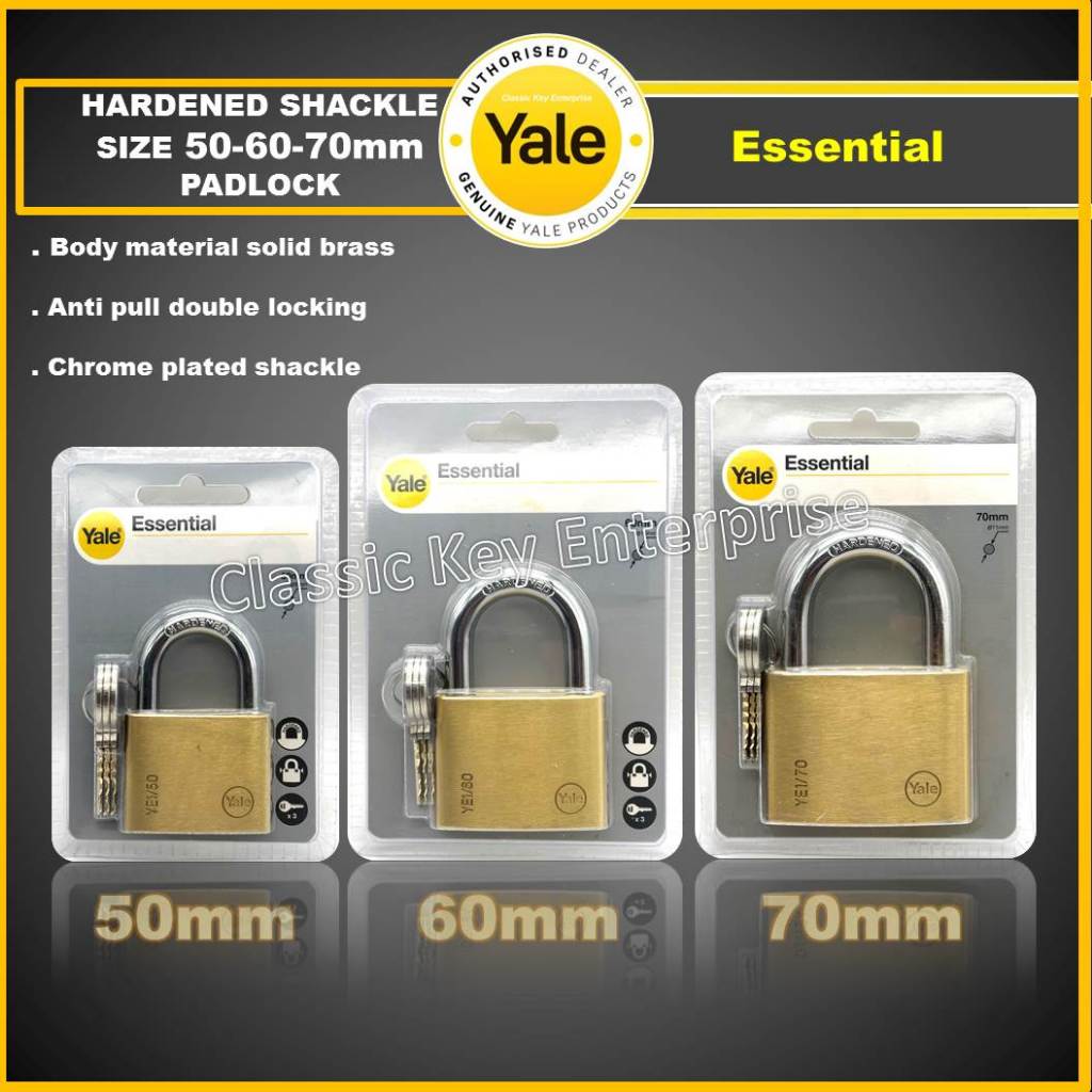 Yale Essential Series YE1/50/60/70 Solid Brass Padlock 50mm 60mm 70mm ...