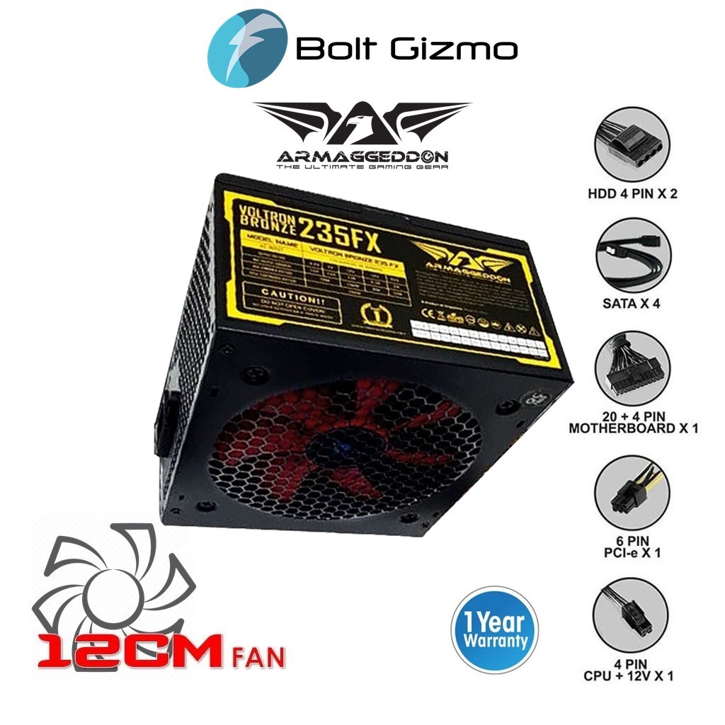 Armaggeddon Voltron Bronze 235FX Power Supply With 120MM Fan Pure Power Rated 242 Watts 1 Year ...