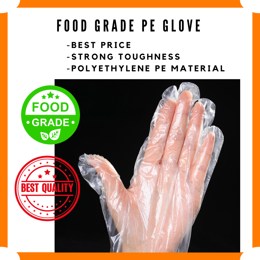 (100 PCS) PE Glove Disposable Transparent Polyethylene Food Grade ...