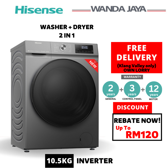 [FREE DELIVERY] Hisense Washer Dryer WD3Q1043BT 10.5KG / 7KG Inverter ...