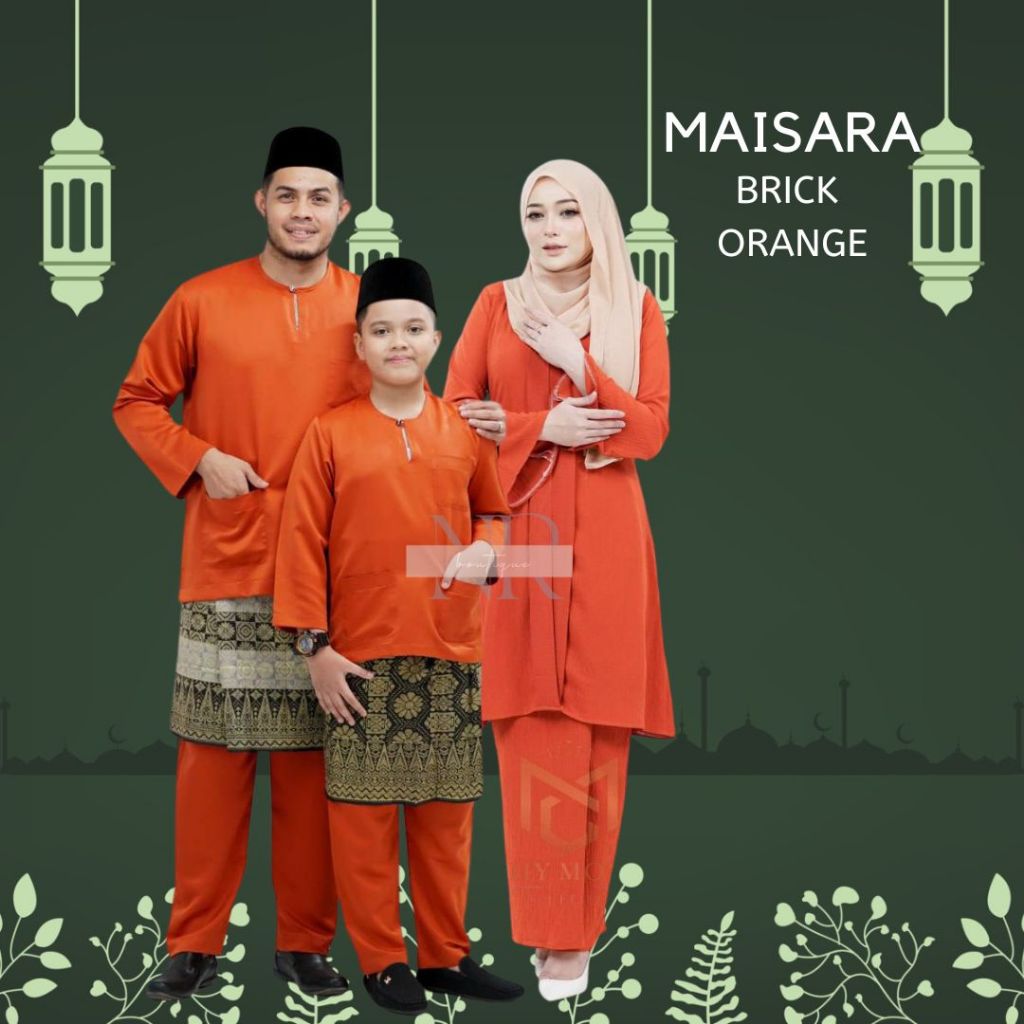 [BRICK ORANGE OREN BATA] Set Family Maisara Kebarung Baju Melayu Moden ...