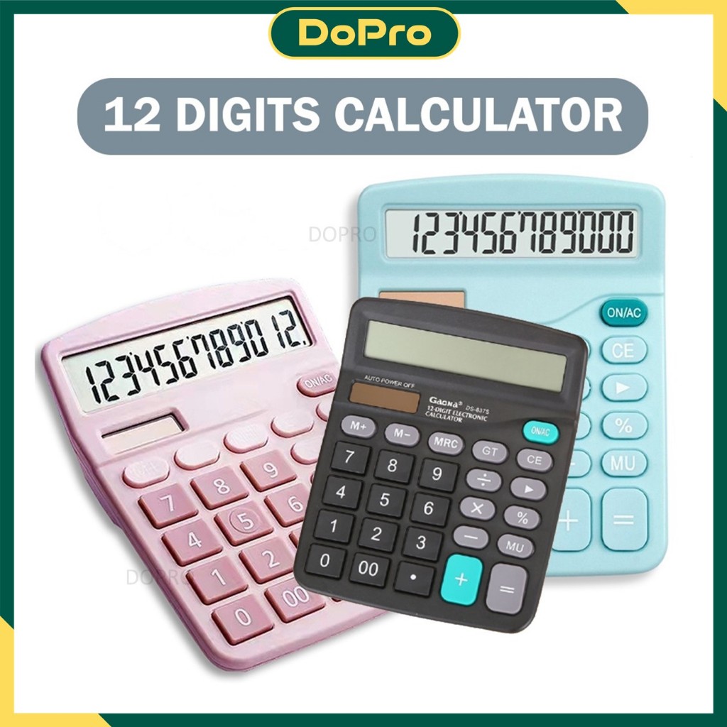 Big Display Calculator 12 Digits Solar Battery Powered Electronic 12 ...