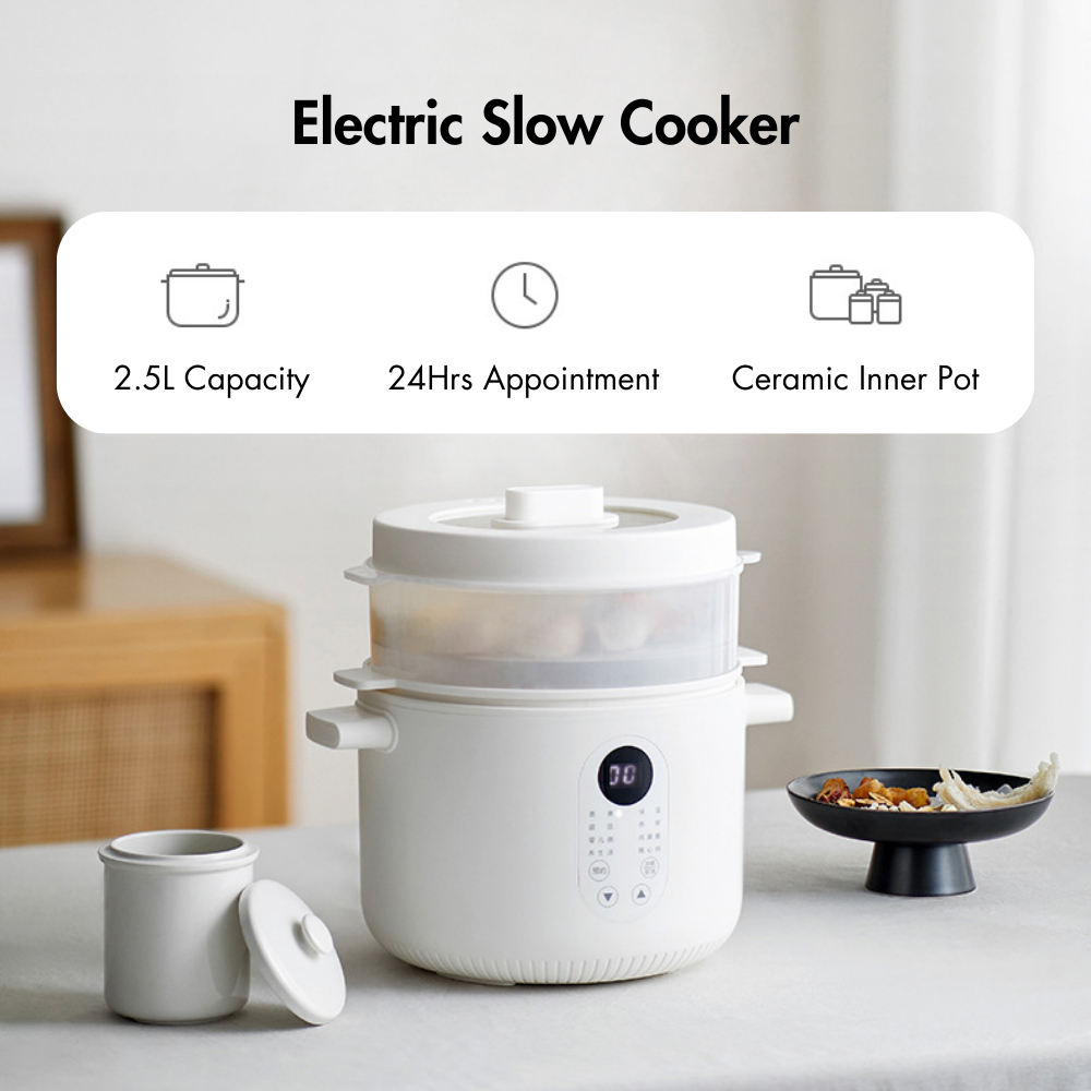 Olayks 2.5L Electric Slow Cooker with Steamer Stew Pot Ceramic Inner Pot Baby Porridge/Soup/Bird ...