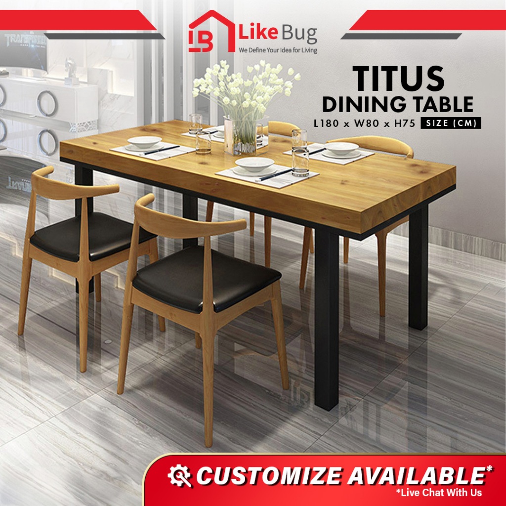 ⚡️LIKE BUG⚡️[180 x 80 cm] Titus Design 5 cm Solid Rubber Wood Dining ...