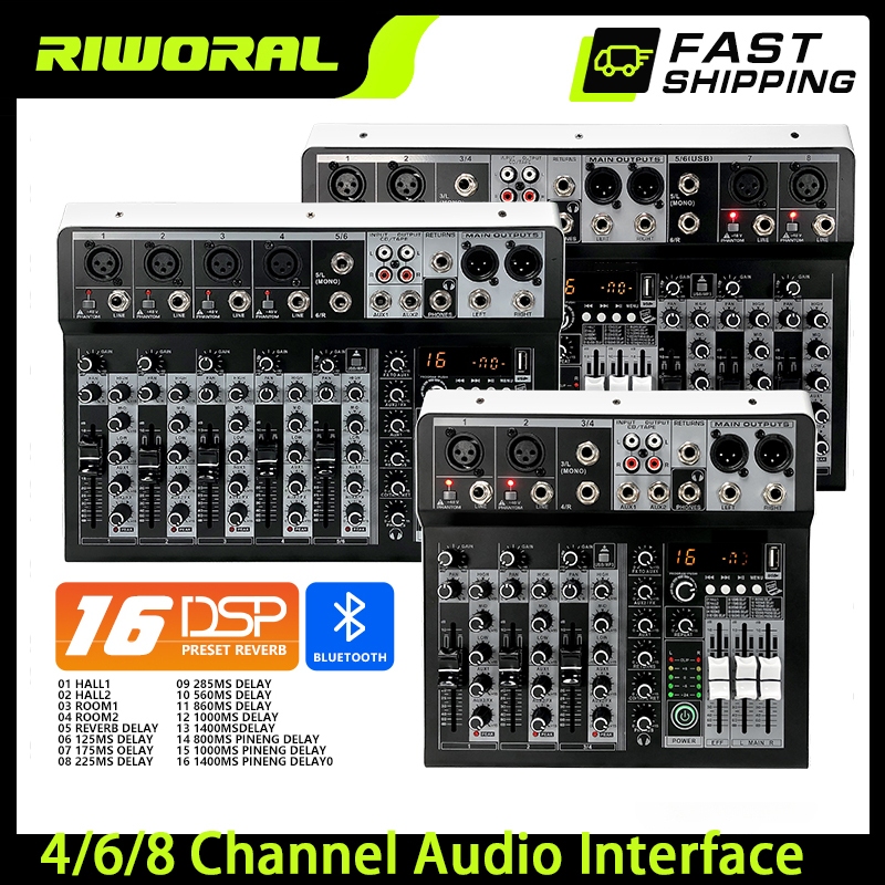 Audio Mixer 4 6 Channel Sound Board 8 Channe Mixer Console 16-Bit DSP ...