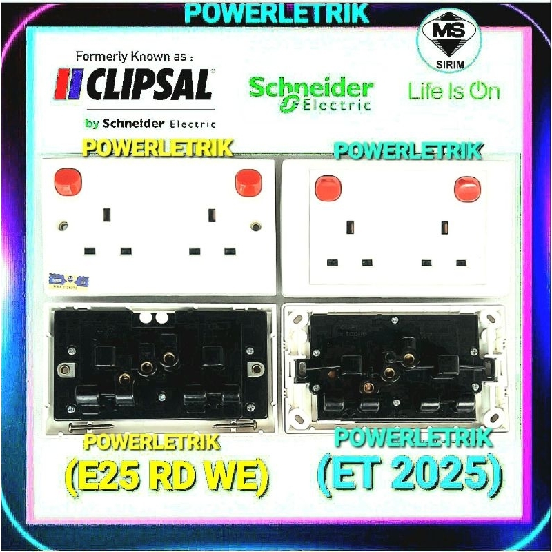 *READY STOCK* SCHNEIDER CLIPSAL E25 RD WE / ET2025 2 GANG SWITCH SOCKET ...